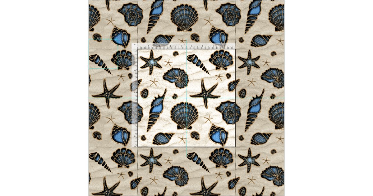 Seashells and Sand Blue ID782 Fabric | Zazzle
