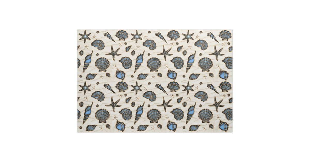 Seashells and Sand Blue ID782 Fabric | Zazzle