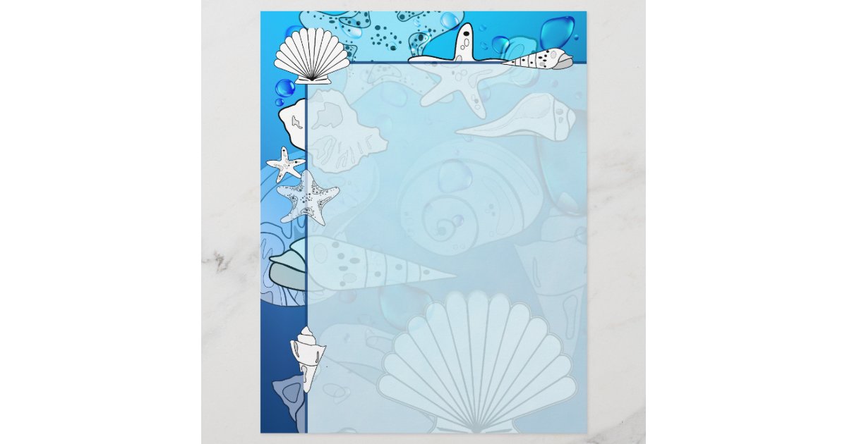 Seashells Aqua Ocean Letterhead Stationery | Zazzle