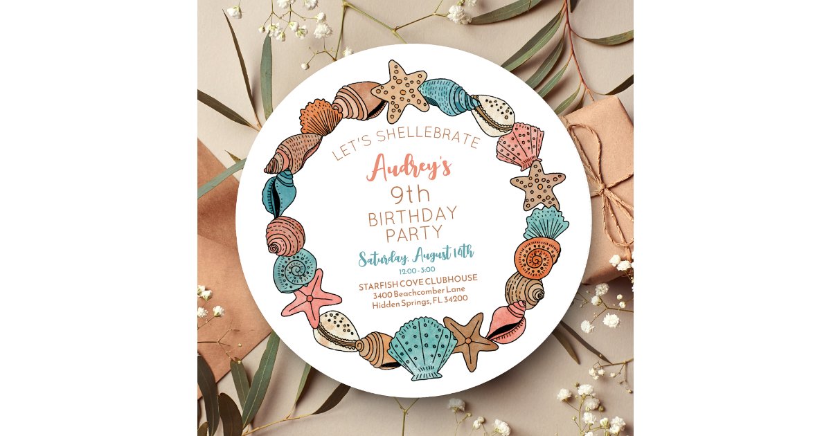 Seashells Beach Birthday Party Invitation | Zazzle