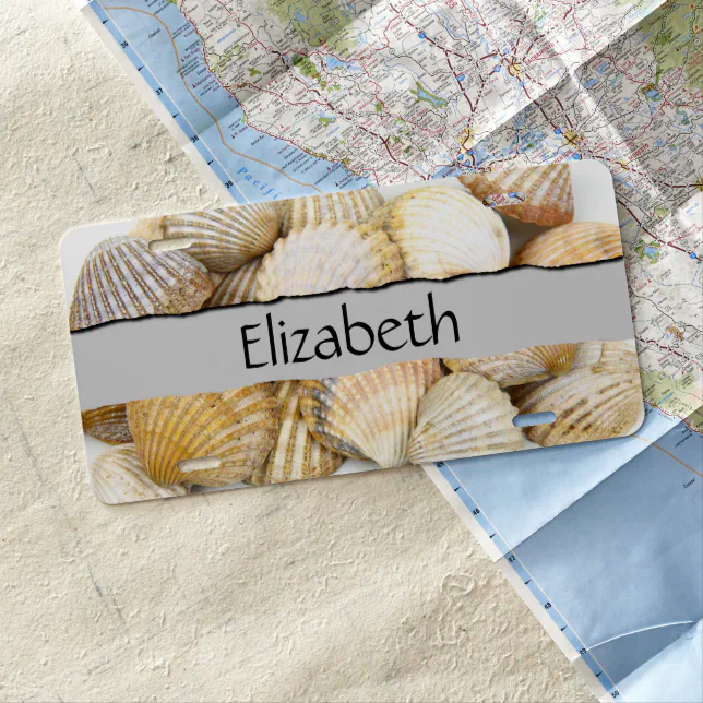 Seashells, Clam Shells, Cockle Shells, Your Name License Plate | Zazzle