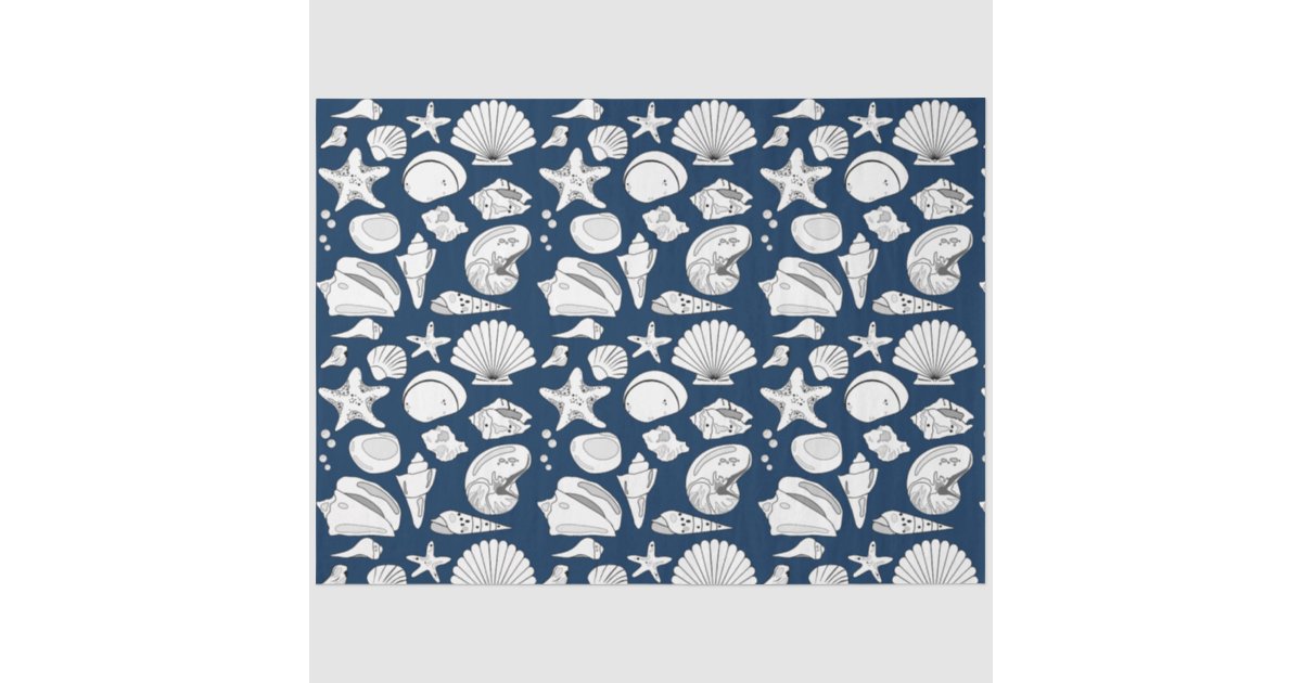Seashells Nautical Navy Blue Decoupage Tissue Paper | Zazzle