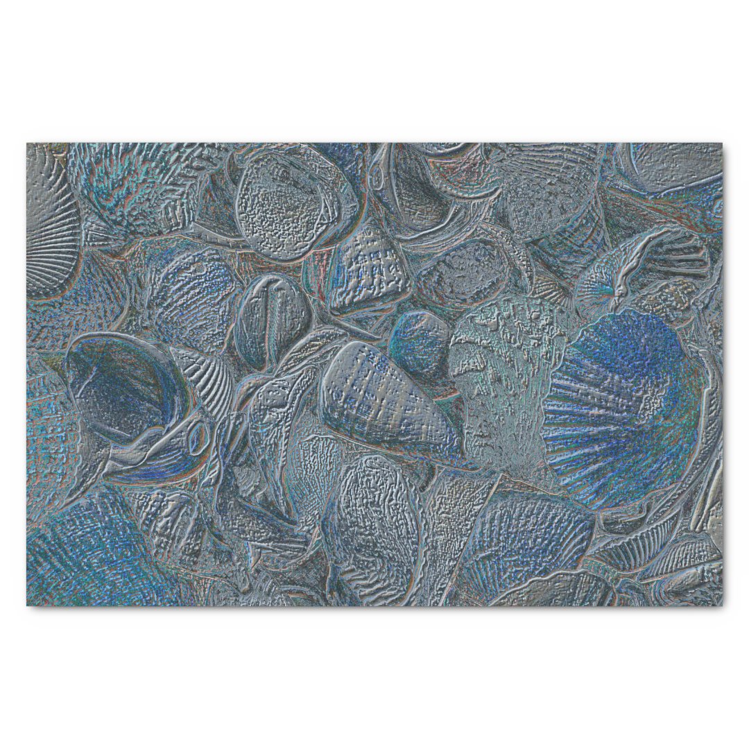 Seashells Ocean Beach Blue Metallic Decoupage Tissue Paper | Zazzle