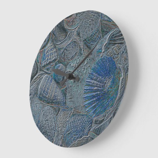 Seashells Ocean Beach Blue Nautical Metallic Art Large Clock | Zazzle
