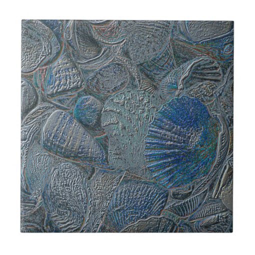 Seashells Ocean Beach Blue Nautical Metallic Ceramic Tile | Zazzle