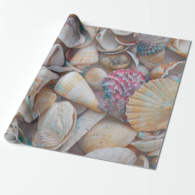 Seashells Ocean Beach Mosaic Art Decoupage Wrapping Paper | Zazzle