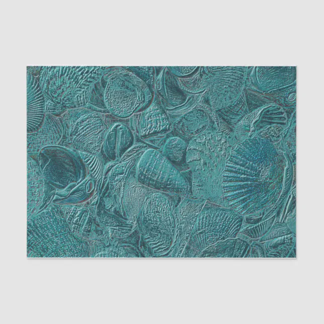 Seashells Ocean Beach Teal Metallic Style Tissue Paper | Zazzle
