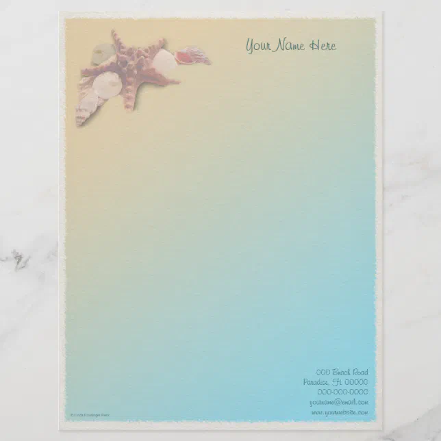 Seashells on a Beach Letterhead | Zazzle
