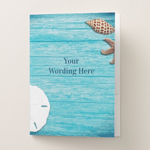 Seashells on Blue Wood Grain Pocket Folder Set | Zazzle