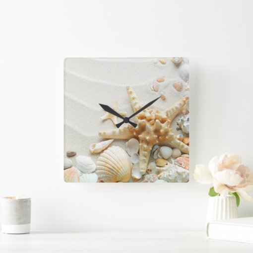 Seashells on the beach clock | Zazzle
