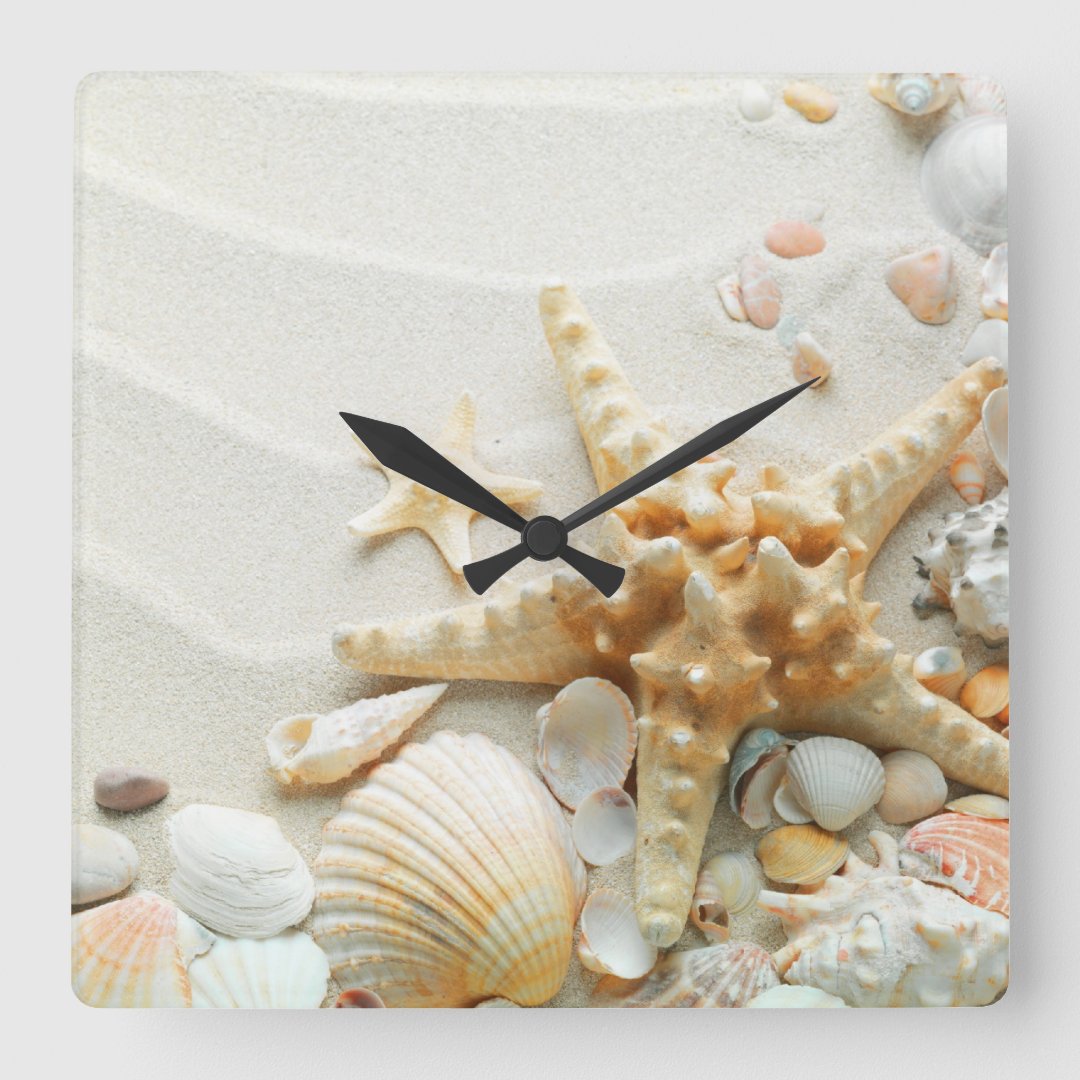 Seashells on the beach clock | Zazzle