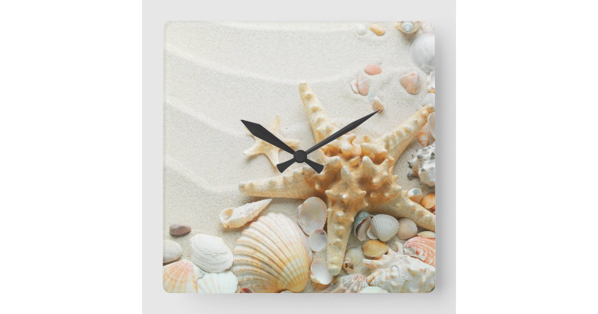 Seashells on the beach clock | Zazzle