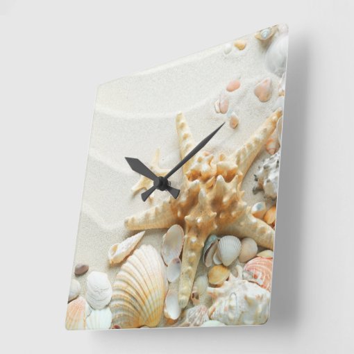 Seashells on the beach clock | Zazzle