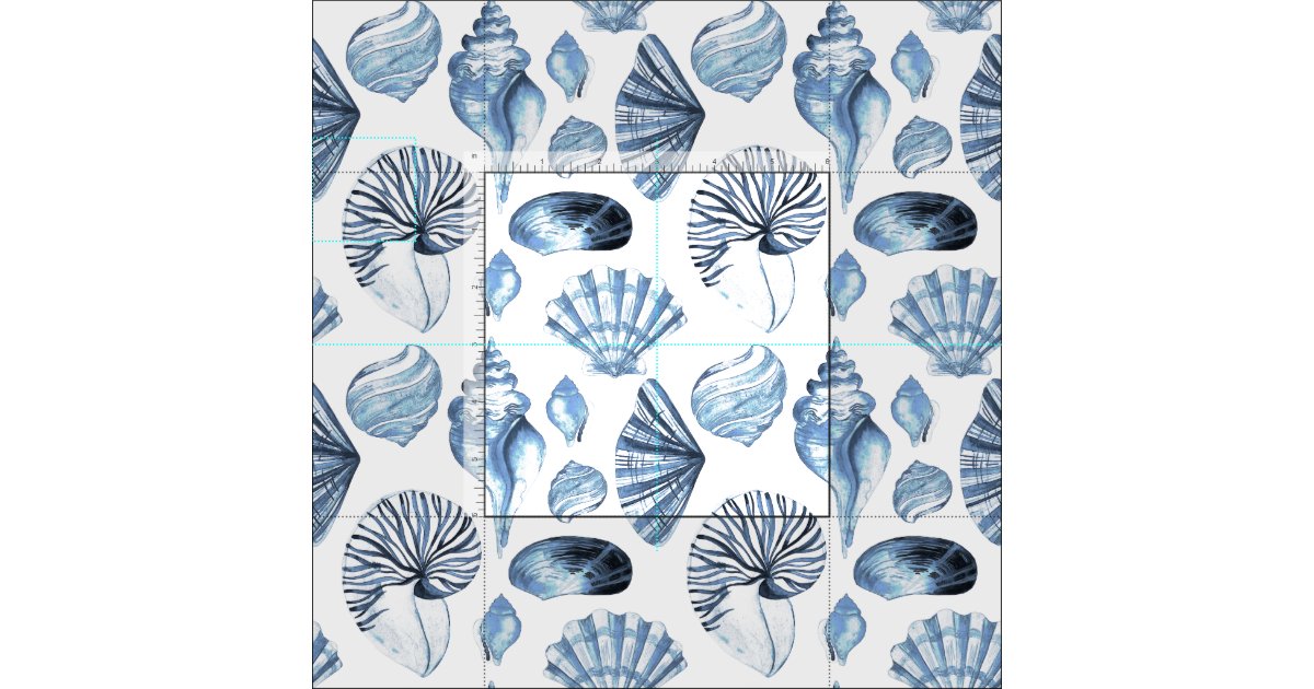 Seashells Pattern in Blue Fabric | Zazzle