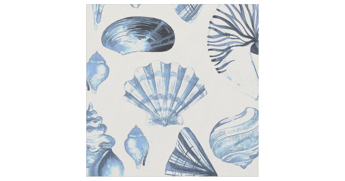 Seashells Pattern in Blue Fabric | Zazzle