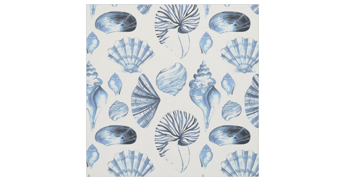Seashells Pattern in Blue Fabric | Zazzle