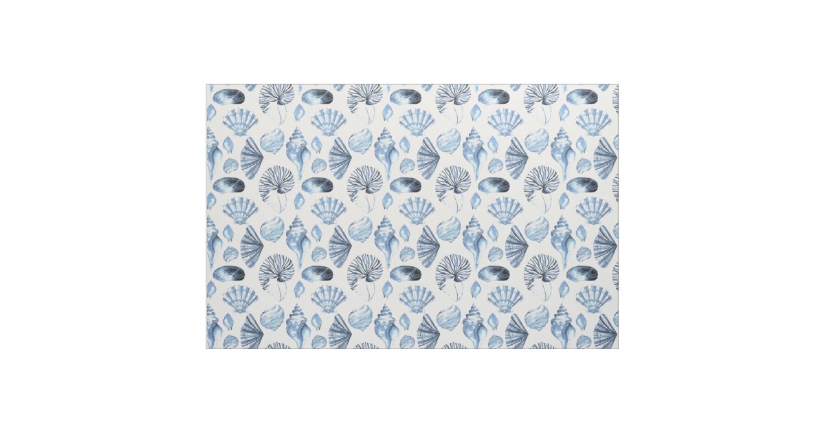 Seashells Pattern in Blue Fabric | Zazzle
