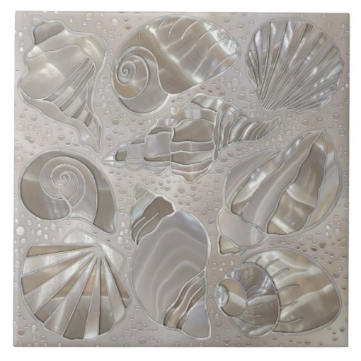 Seashells pattern - mother of pearl ceramic tile | Zazzle