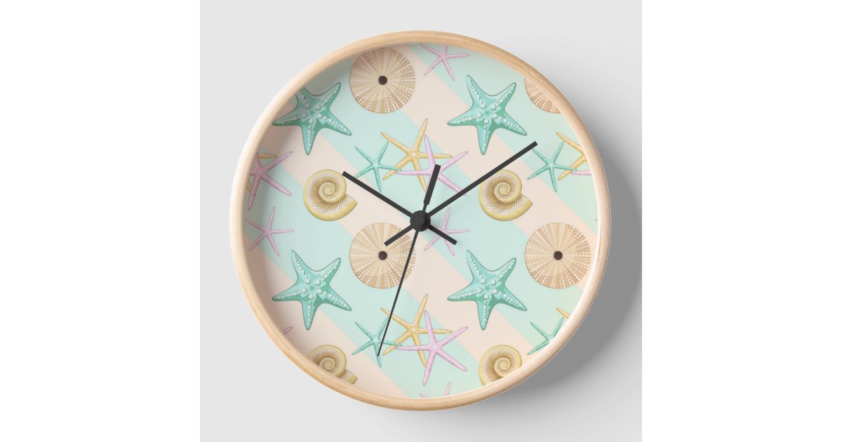 Seashells Retro Pastel Sea Life Clock | Zazzle