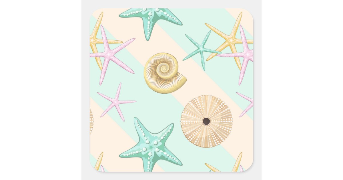 Seashells Retro Pastel Sea Life Square Sticker | Zazzle