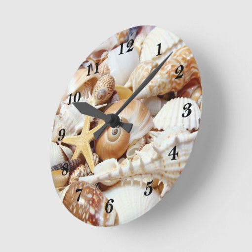 Seashells Round Clock | Zazzle