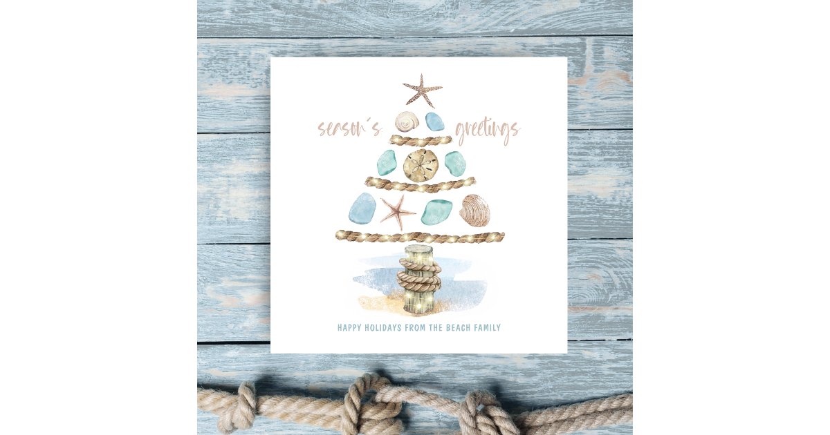 Seashells & Sea Glass | Coastal Christmas Tree Holiday Card | Zazzle