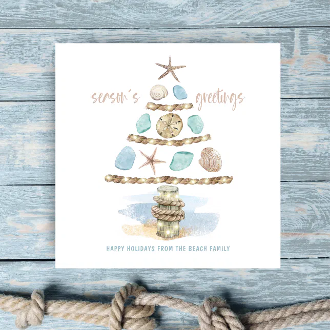 Seashells & Sea Glass | Coastal Christmas Tree Holiday Card | Zazzle