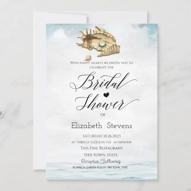 Seashells,Sea,Script Bridal Shower Invitation | Zazzle