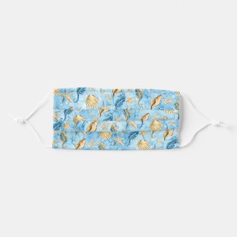 Seashells Seahorses & Starfish Tropical Watercolor Adult Cloth Face ...