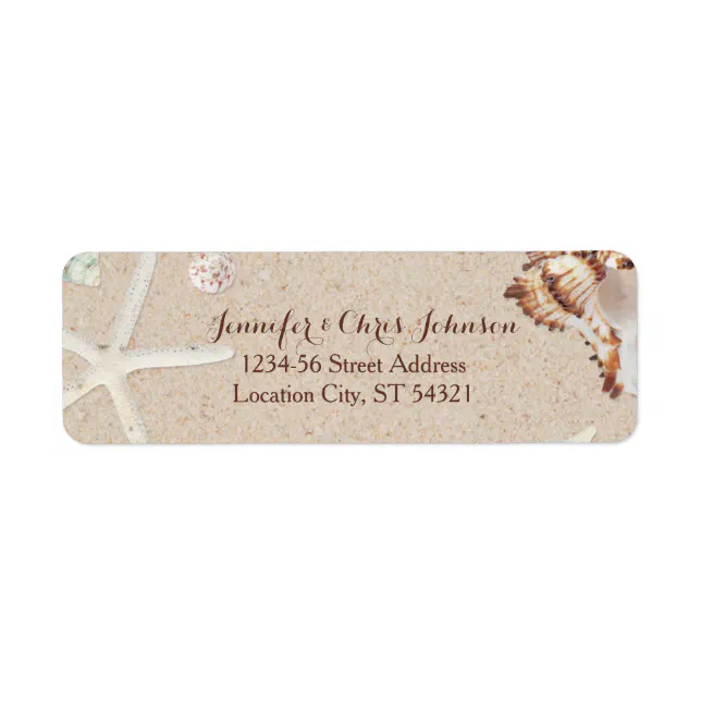 Seashells & Starfish on the Beach Wedding Address Label | Zazzle
