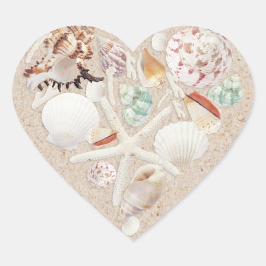 Seashells & Starfish on the Beach Wedding Heart Sticker | Zazzle.com
