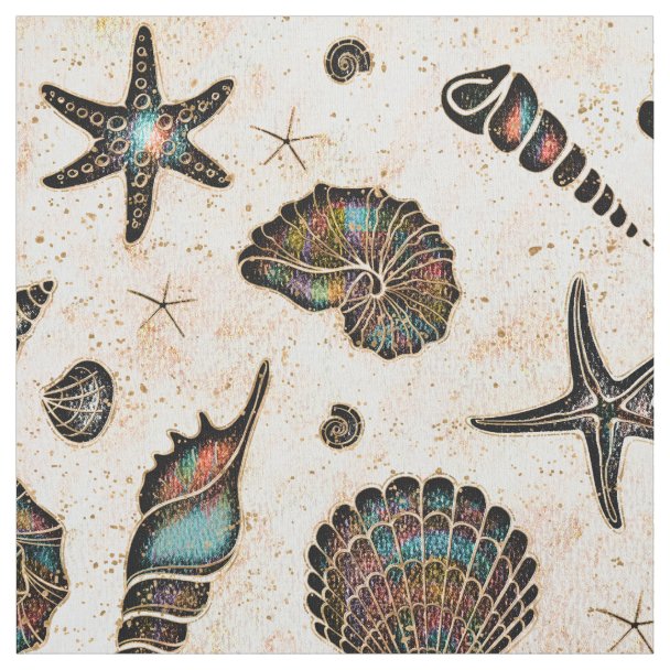 Coastal Watercolor Sea Shells Fabric | Zazzle
