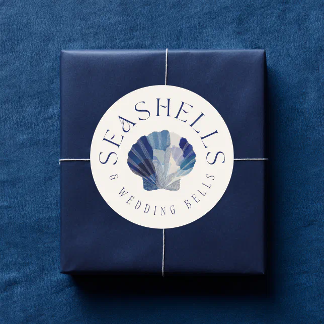 Seashells Wedding Bells Blue Beach Wedding Classic Round Sticker | Zazzle