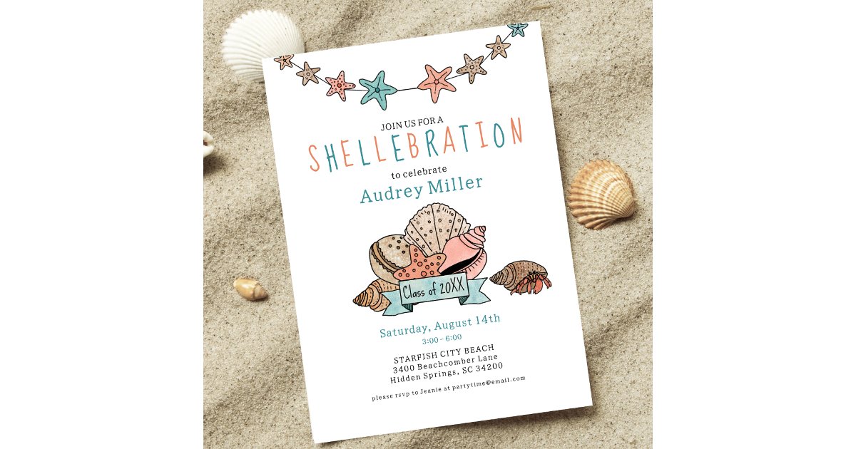 Seashells with Photo Going Away Grad Party Invitation | Zazzle
