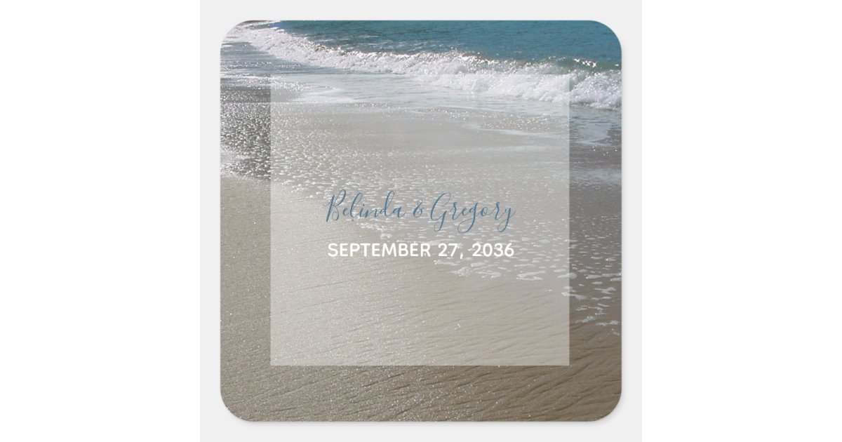 Seaside Beach & Sand Wedding Square Sticker | Zazzle