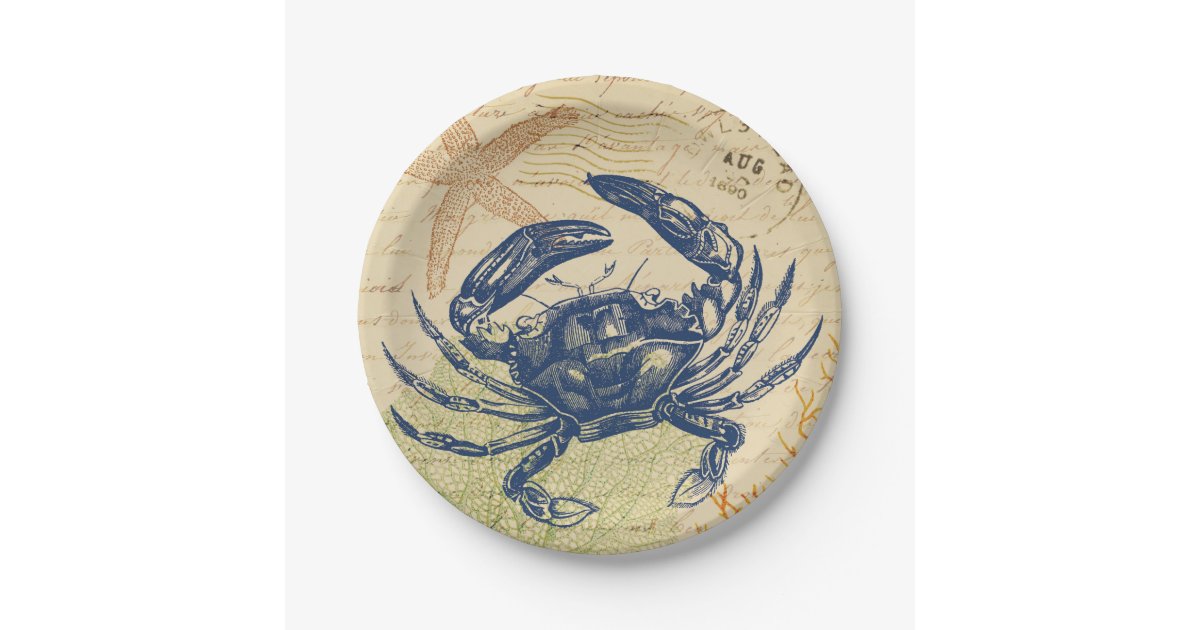 Seaside Blue Crab Collage Paper Plates | Zazzle