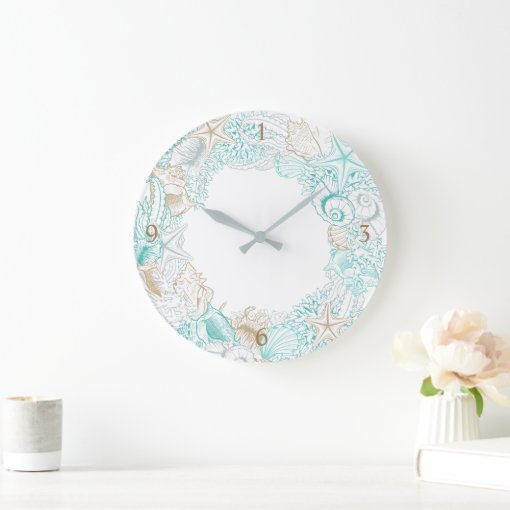 seaside coastal turquoise gold Acrylic Wall Clock | Zazzle