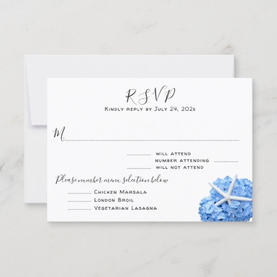 Seaside Garden Blue Menu Entrées RSVP Card | Zazzle.com