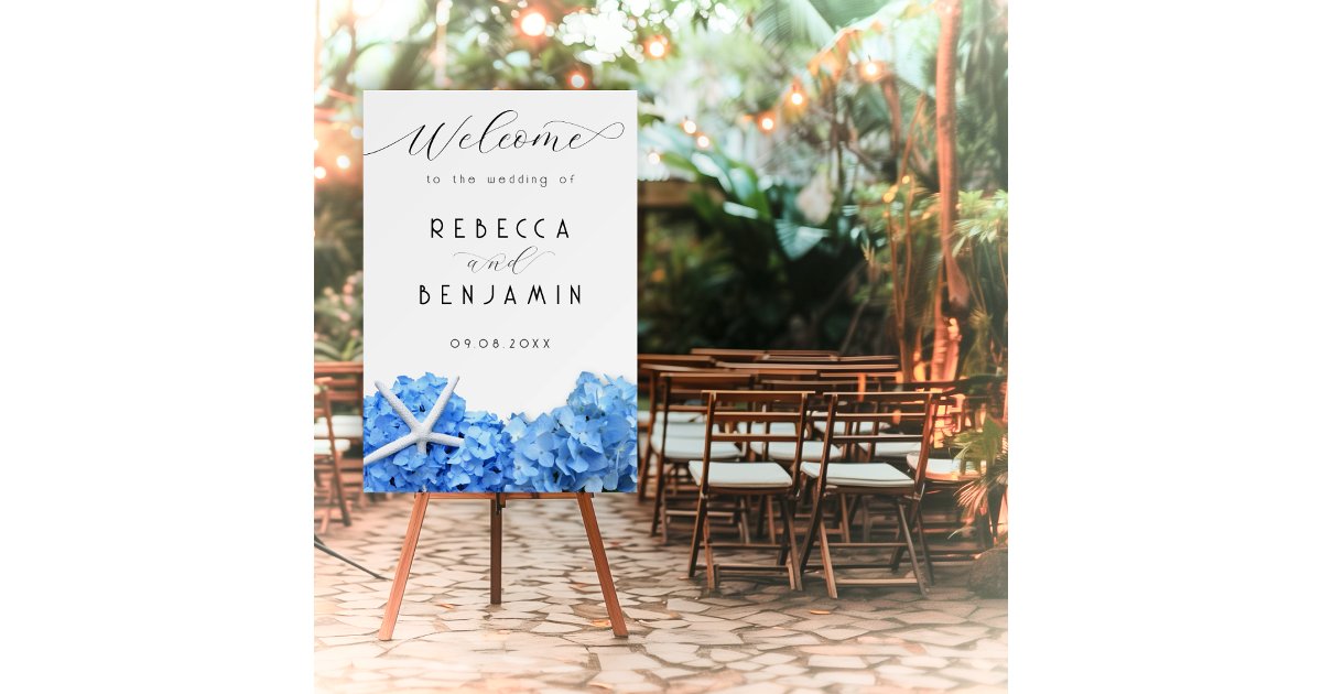 Seaside Garden Coastal Blue Hydrangea Welcome Foam Board | Zazzle