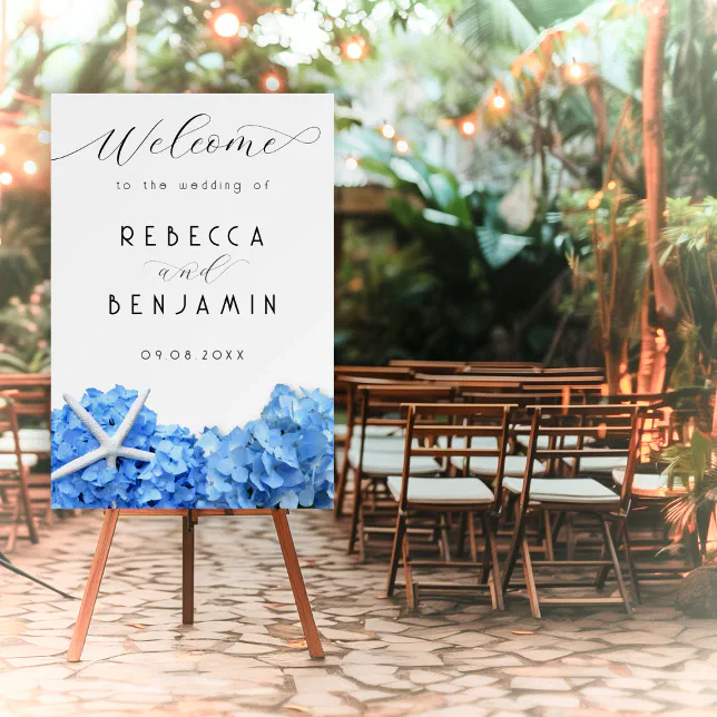 Seaside Garden Coastal Blue Hydrangea Welcome Foam Board | Zazzle