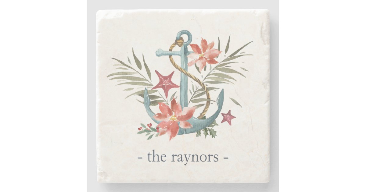 Seaside Holiday Personalized Family Name Stone Coaster | Zazzle