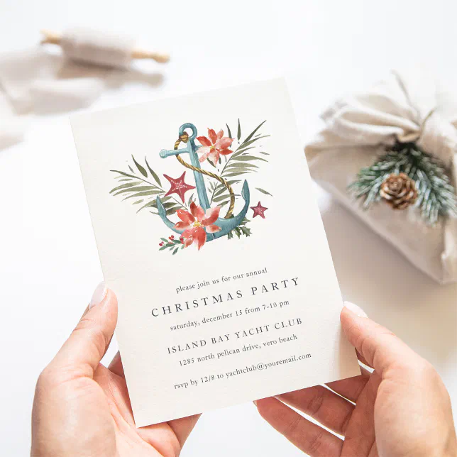 Seaside | Nautical Anchor Coastal Christmas Party Invitation | Zazzle