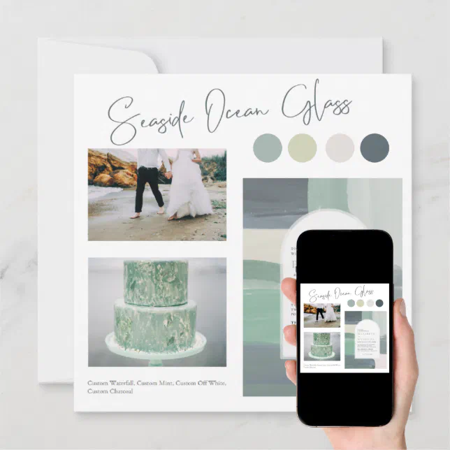 Seaside Ocean Glass | Blue Green Color Palette Invitation | Zazzle