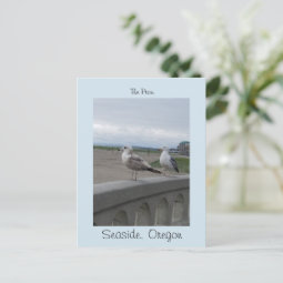 Seaside Oregon Two Gulls on the Beach Prom Postcard | Zazzle
