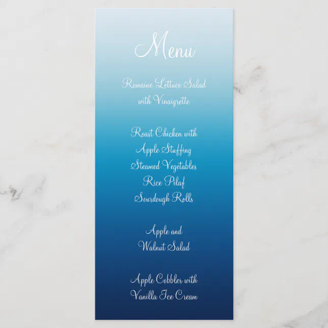 Seaside Sky and Ocean Blue Gradient Menu | Zazzle