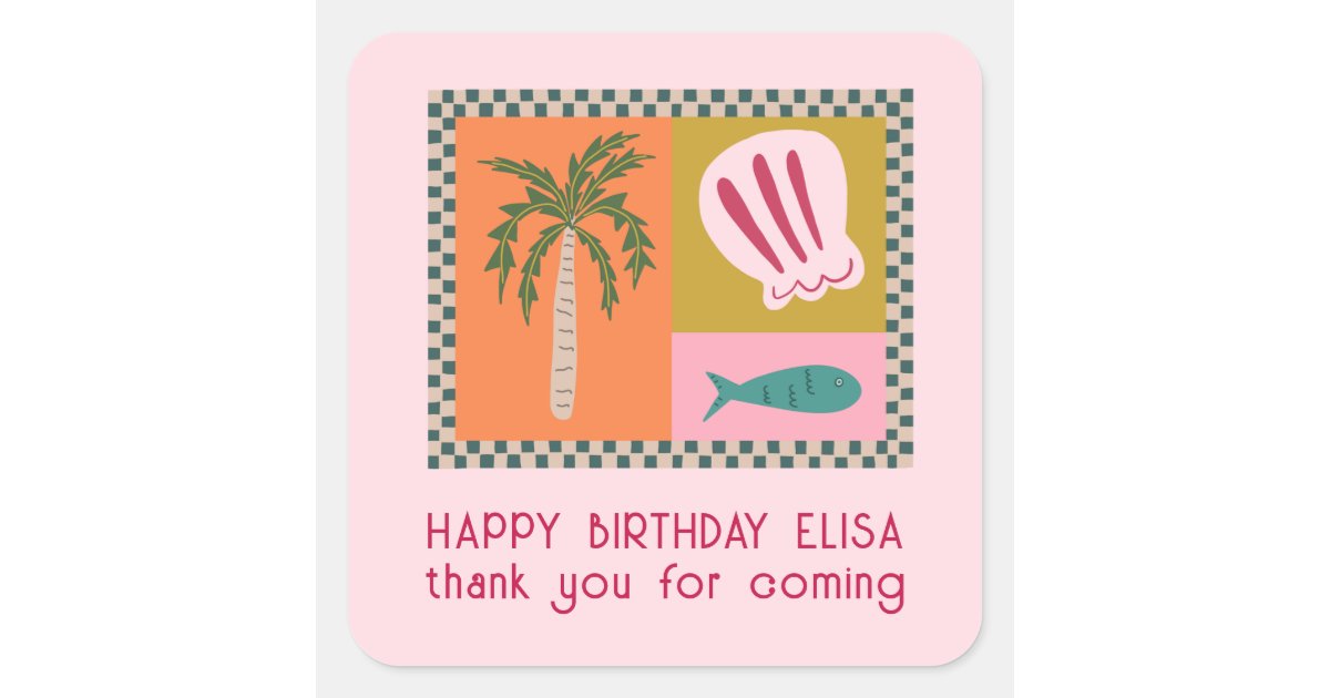 Seaside Soiree BIRTHDAY PARTY Modern Cute CUSTOM Square Sticker | Zazzle