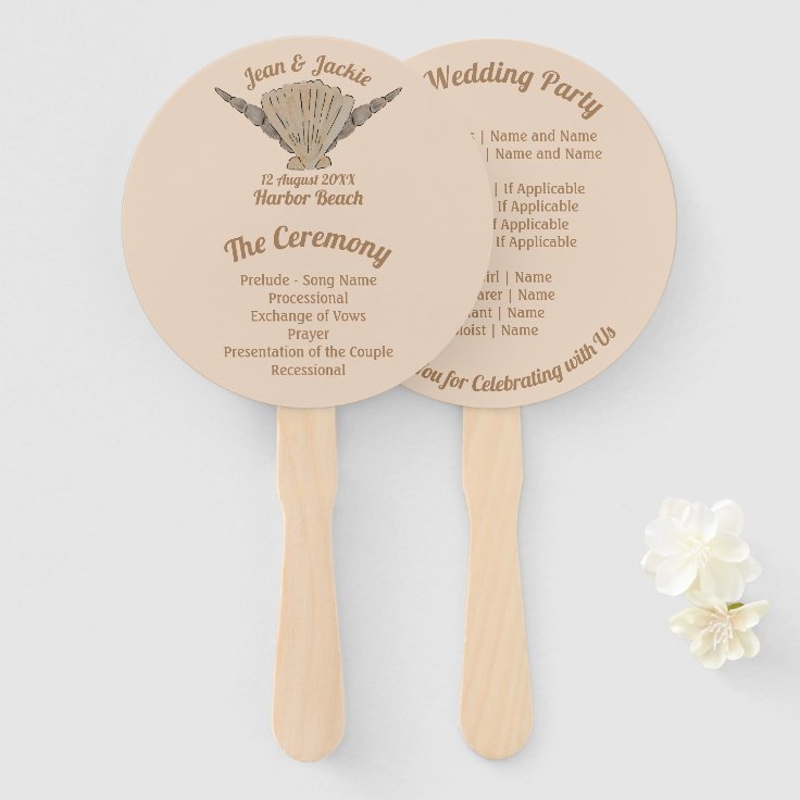 Seaside Wedding Beach Shells Hand Fan | Zazzle