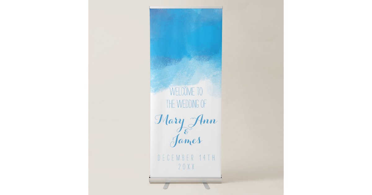 Seaside Wedding Welcome Blue Watercolor Retractable Banner | Zazzle