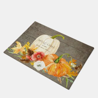 Seasonal Fall Harvest Welcome Sign Family Pumpkins Doormat | Zazzle