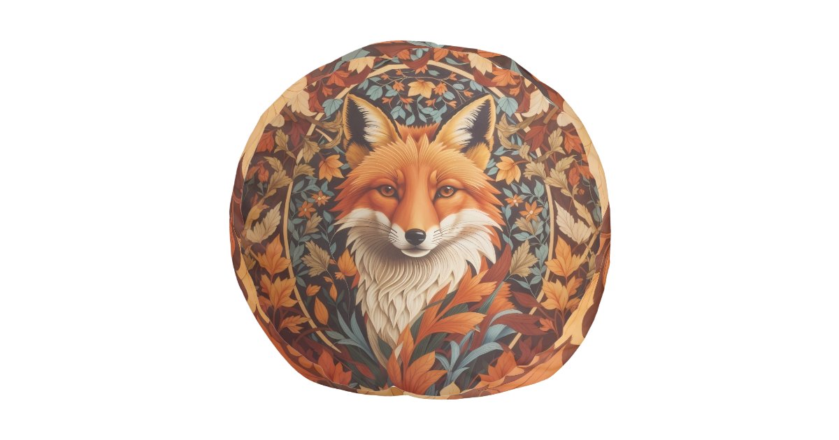 Seasonal Fall Leaves Red Fox Face Pouf | Zazzle